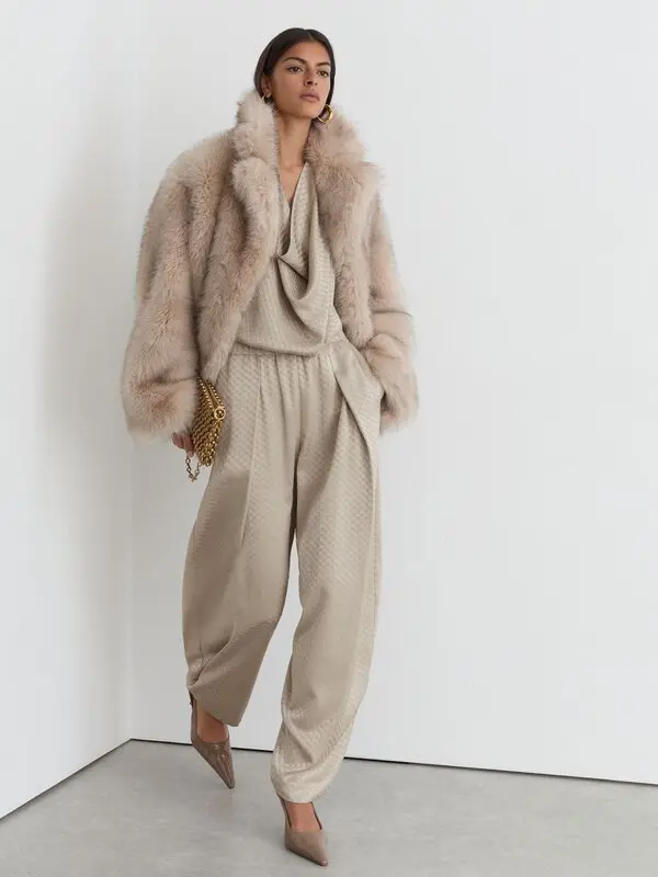 REISS Dia Jacquard Pleated Tapered Trousers
