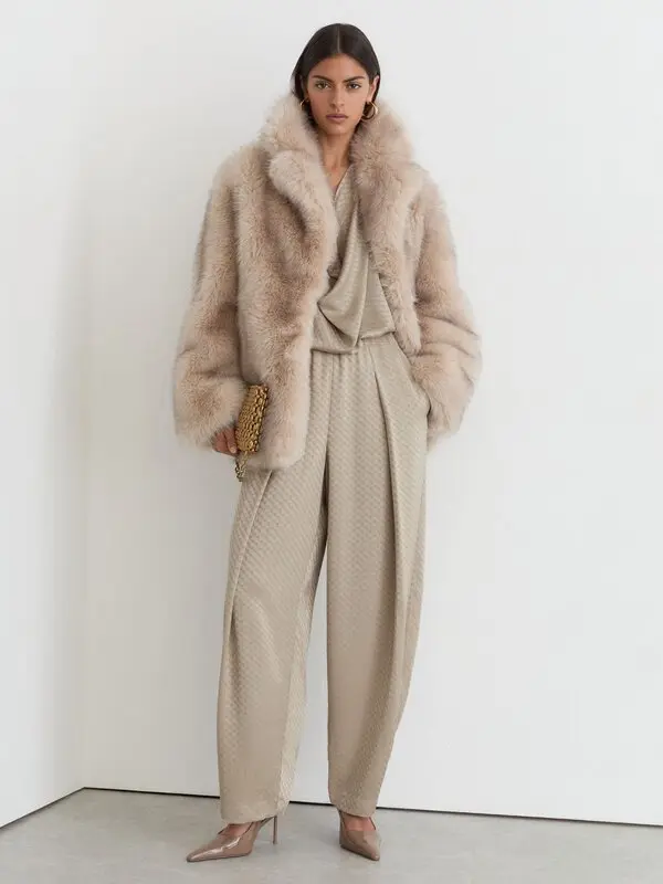 REISS Dia Jacquard Pleated Tapered Trousers