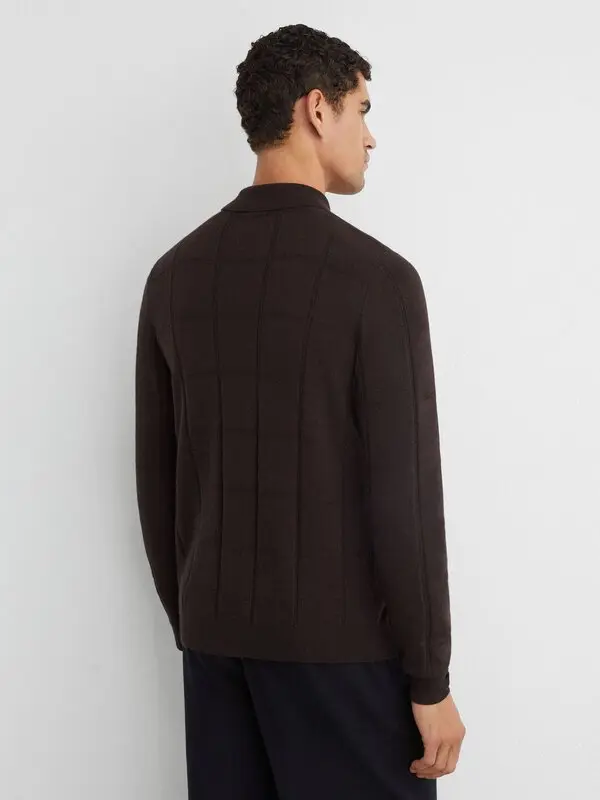 REISS Martindale Wool Check-textured Zip-through Cardigan