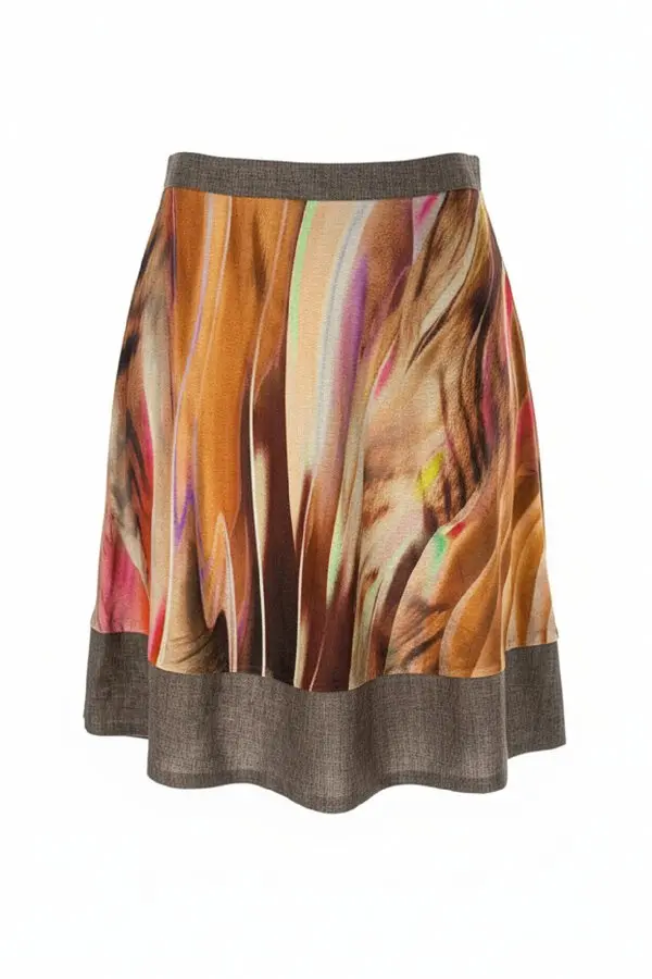CONQUISTA A-line Skirt With Abstract Brushstroke Print And Contrast Hem
