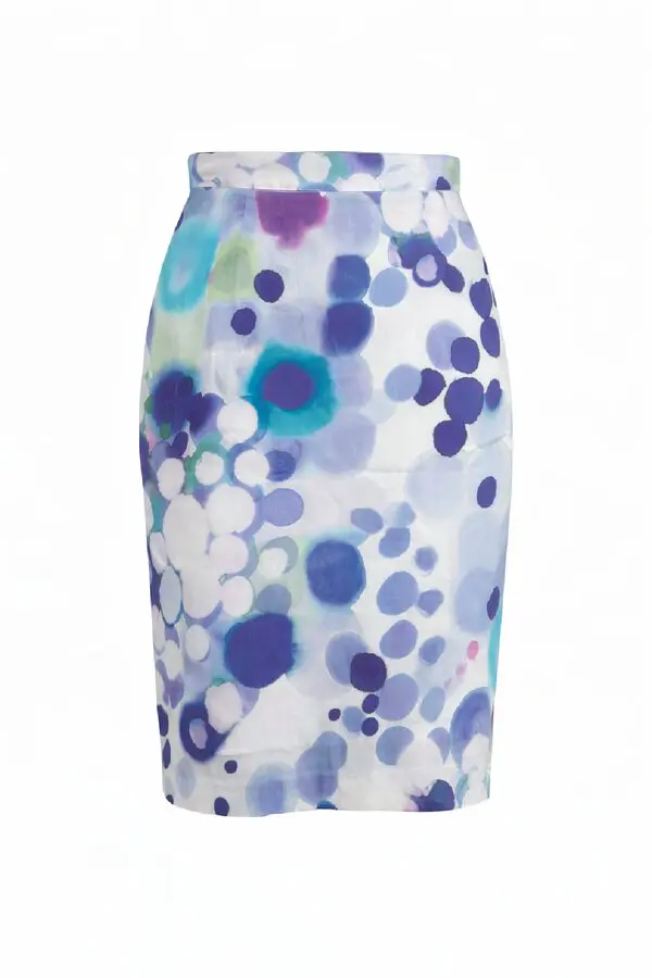 CONQUISTA Abstract Print Midi Pencil Skirt