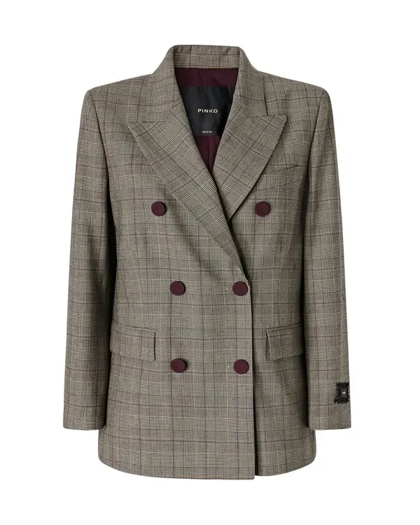 Pinko Double-breasted Plaid Blazer