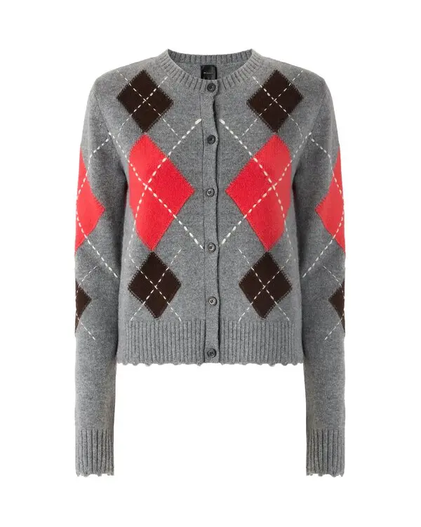 Pinko Argyle Knit Cardigan - Grigio/marrone