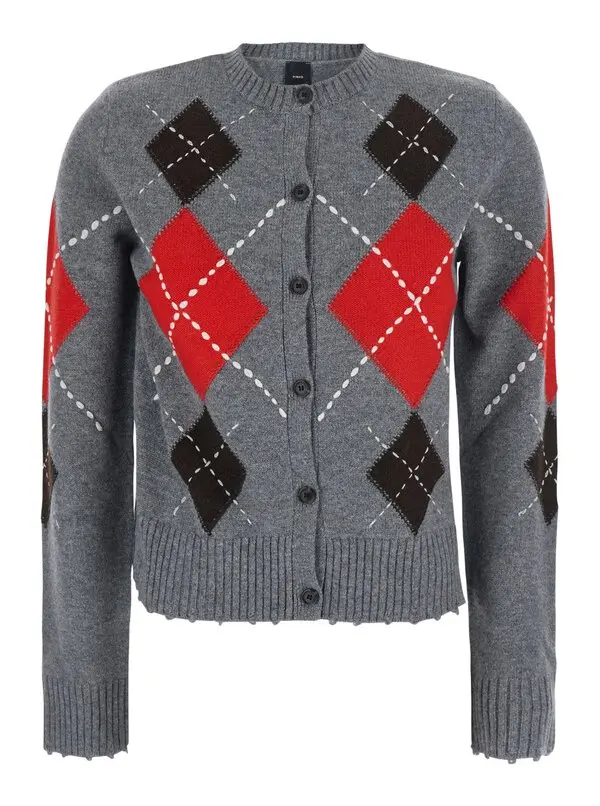 Pinko Argyle Knit Cardigan - Grigio/marrone