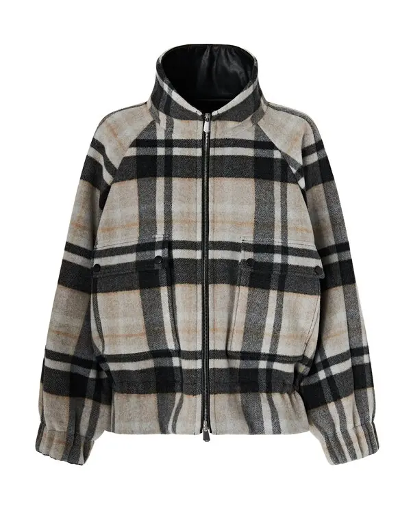 Pinko Plaid Zip-up Jacket With Stand Collar - Multi. Antracite/cammello