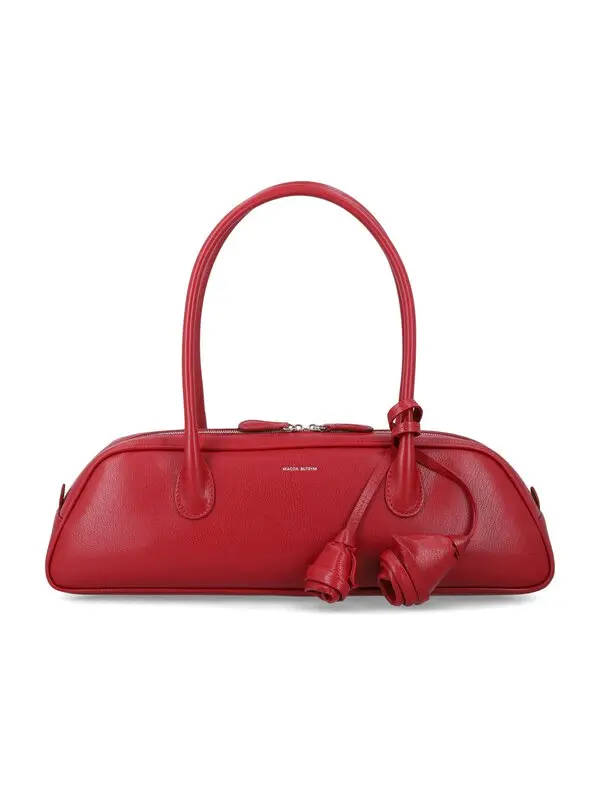 Magda Butrym Trapeze Handbag With Zip Top, Double Handles & Leather Flower Charm - Rosso