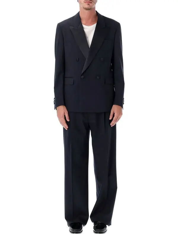 LARDINI Double-breasted Tailored Suit, Size Virgin Wool Blend Peak Lapel Jacket & Straight-leg Trousers - Blu