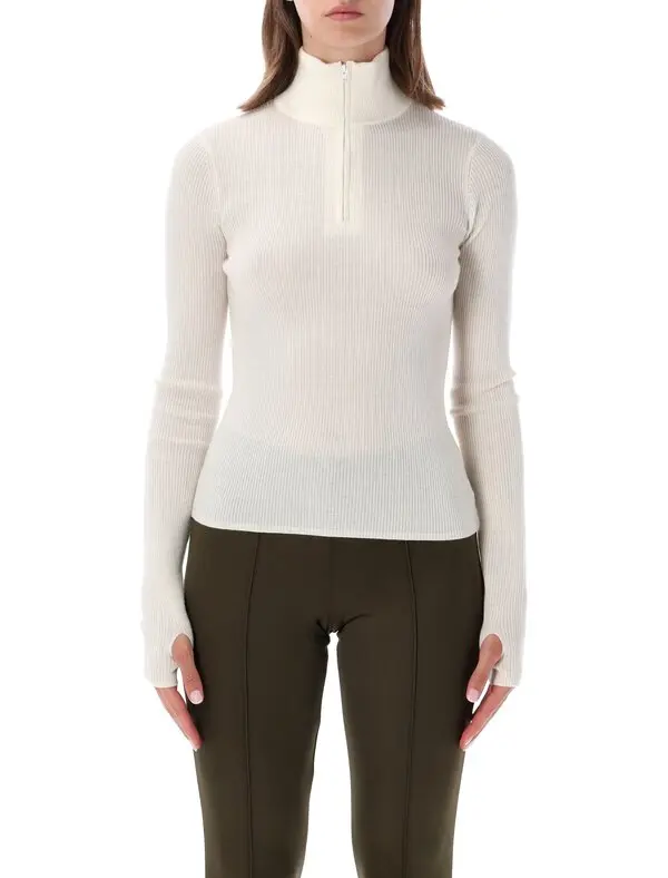 THE FRANKIE SHOP Ribbed Knit Quarter-zip Slim-fit Sweater - Bianco