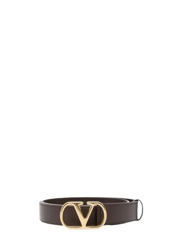 Valentino Garavani Vlogo Leather Belt With Gold-tone Buckle - Brown