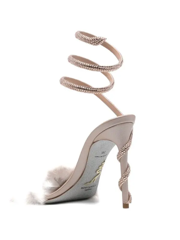 Rene Caovilla Embellished Furry Stiletto Sandals