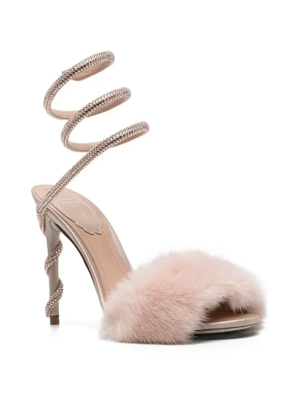 Rene Caovilla Embellished Furry Stiletto Sandals