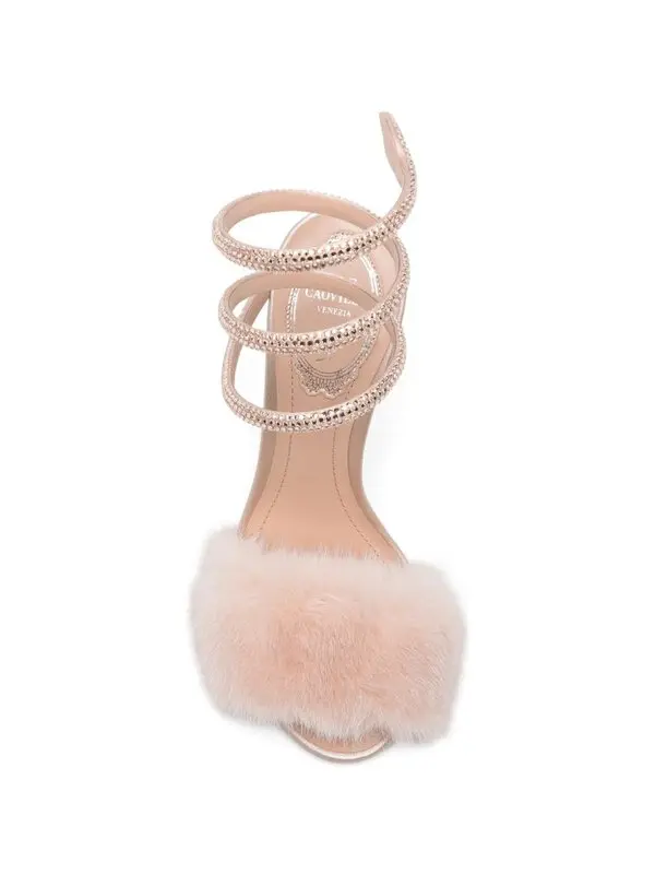 Rene Caovilla Embellished Furry Stiletto Sandals