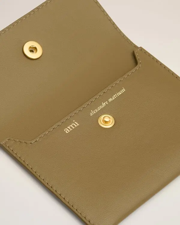 AMI Paris Leather Carrousel Folded Card Holder Green