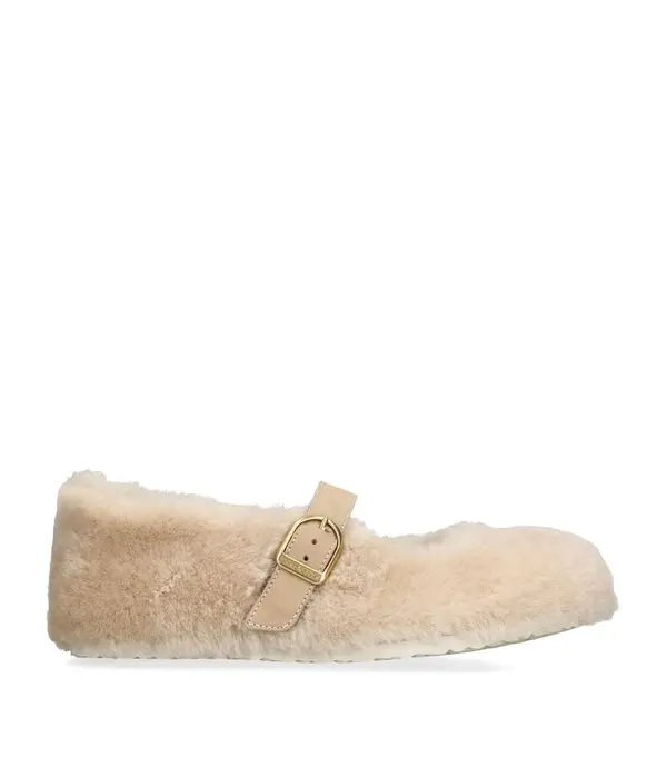 BIRKENSTOCK Shearling Santa Clarita Ballet Flats - Ivory