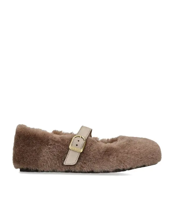 BIRKENSTOCK Shearling Santa Clarita Ballet Flats - Grey
