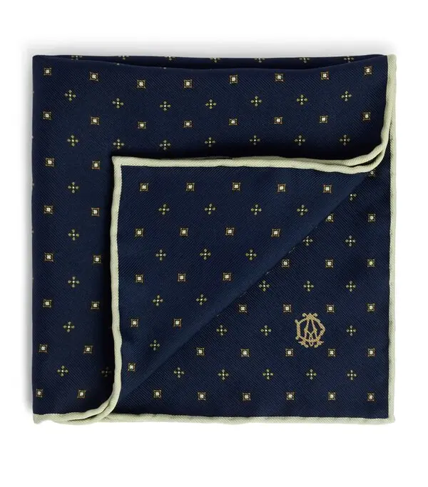 Dunhill Mulberry Silk Geometric Pocket Square