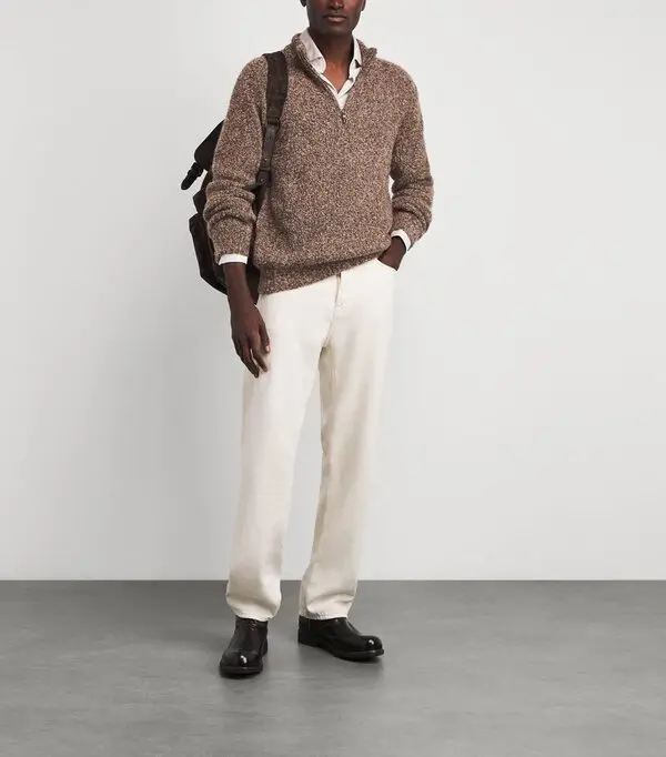 MAURIZIO BALDASSARI Cashmere-silk Bouclé Quarter-zip Sweater