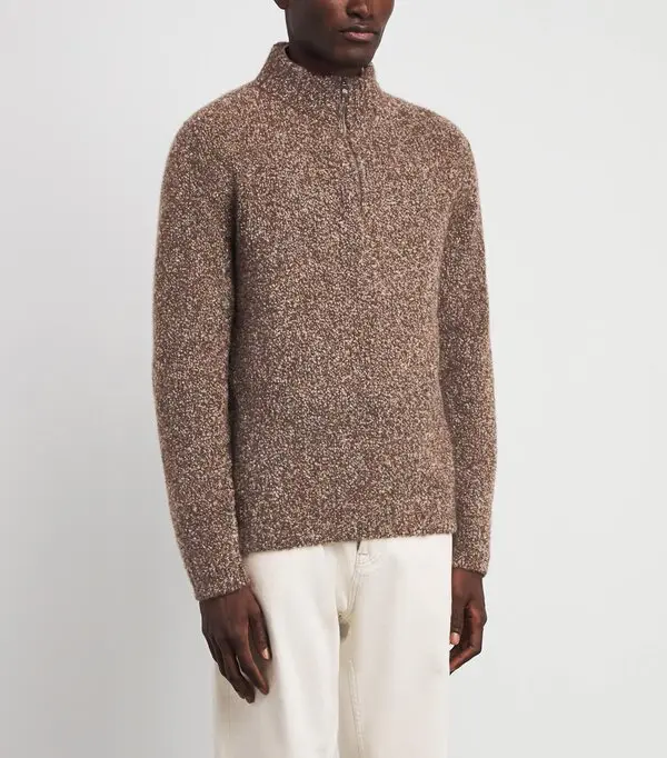 MAURIZIO BALDASSARI Cashmere-silk Bouclé Quarter-zip Sweater