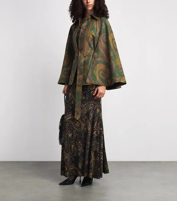 Etro Cotton Gabardine Paisley Cape Jacket