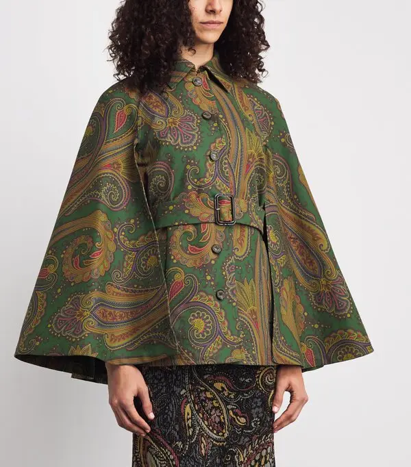 Etro Cotton Gabardine Paisley Cape Jacket