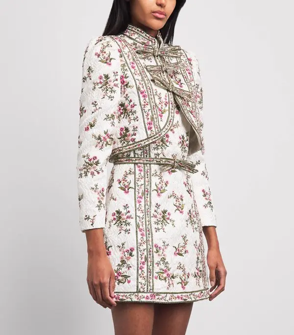 Alice + Olivia Embellished Floral Brocade Cropped Jacket