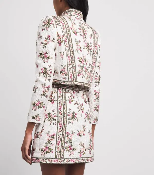 Alice + Olivia Embellished Floral Brocade Cropped Jacket