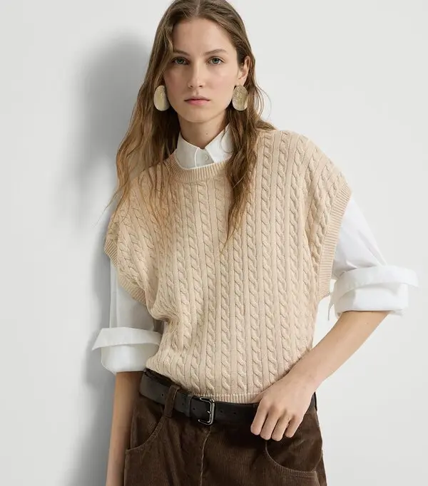 Brunello Cucinelli Cable Knit Short Sleeve Sweater - Yellow