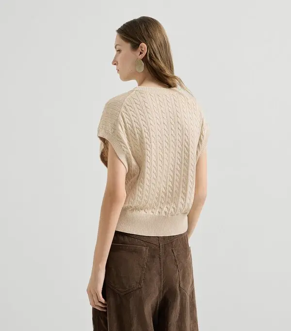 Brunello Cucinelli Cable Knit Short Sleeve Sweater - Yellow