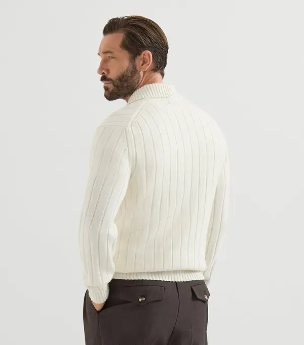 Brunello Cucinelli Cashmere Ribbed Polo Sweater - White