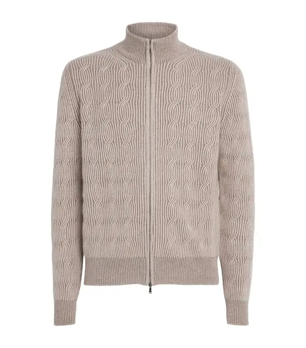 FIORONI CASHMERE Cable-knit Zip-up Sweatshirt