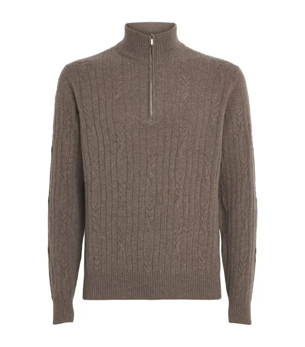 FIORONI CASHMERE Cable Knit Quarter-zip Sweatshirt