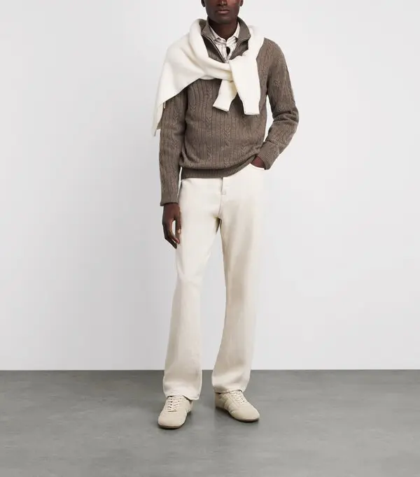 FIORONI CASHMERE Cable Knit Quarter-zip Sweatshirt