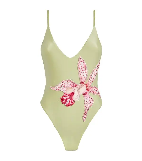 PatBO Embellished Orchid One Piece Swimsuit