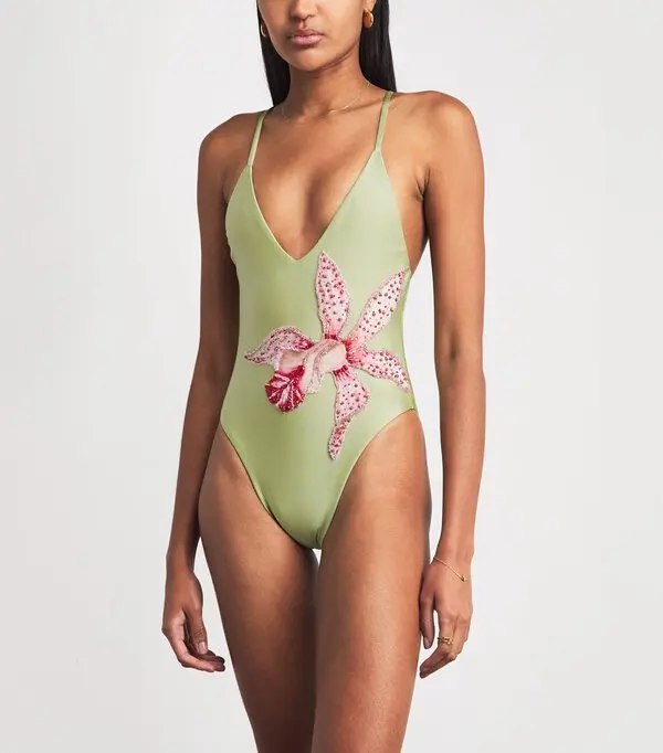 PatBO Embellished Orchid One Piece Swimsuit