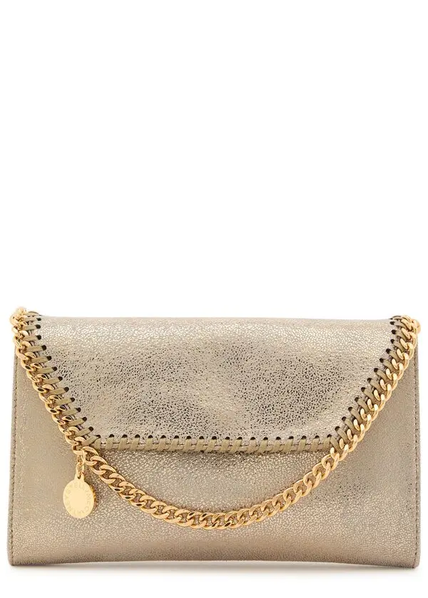 Stella McCartney Falabella Metallic Faux Suede Wallet-on-chain - Silver