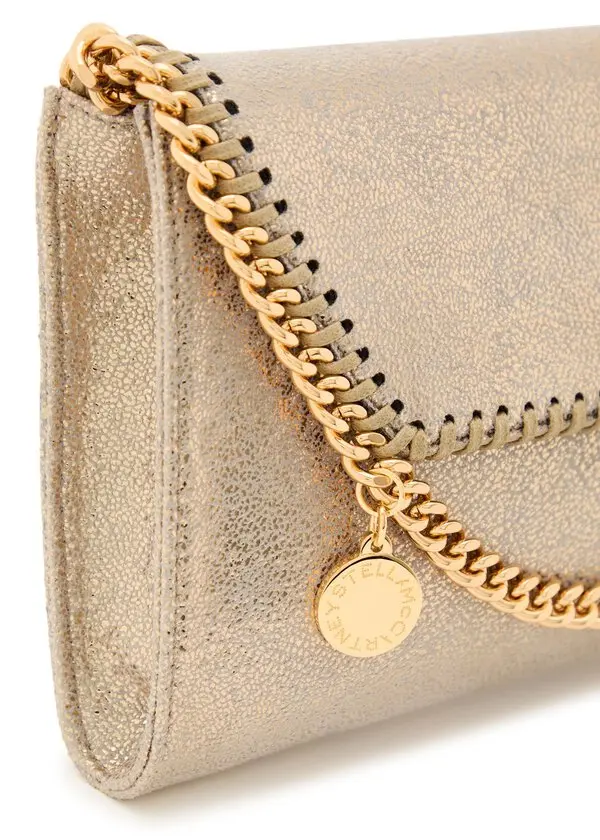 Stella McCartney Falabella Metallic Faux Suede Wallet-on-chain - Silver