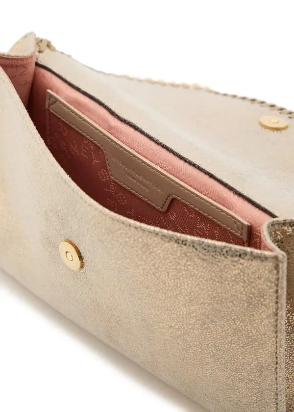 Stella McCartney Falabella Metallic Faux Suede Wallet-on-chain - Silver