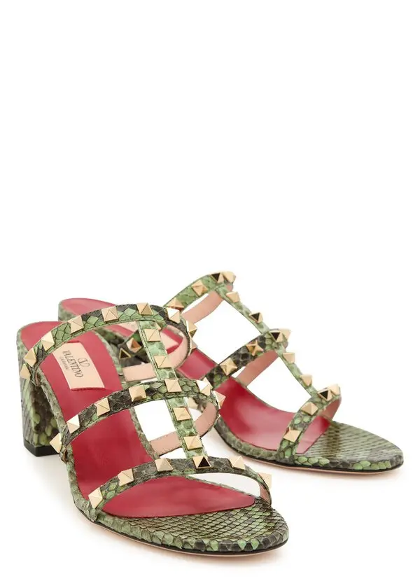 Valentino Garavani Rockstud 60 Real Python Leather Mules