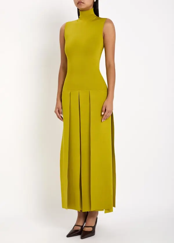 Alaïa Pleated Stretch Fine-knit Maxi Dress