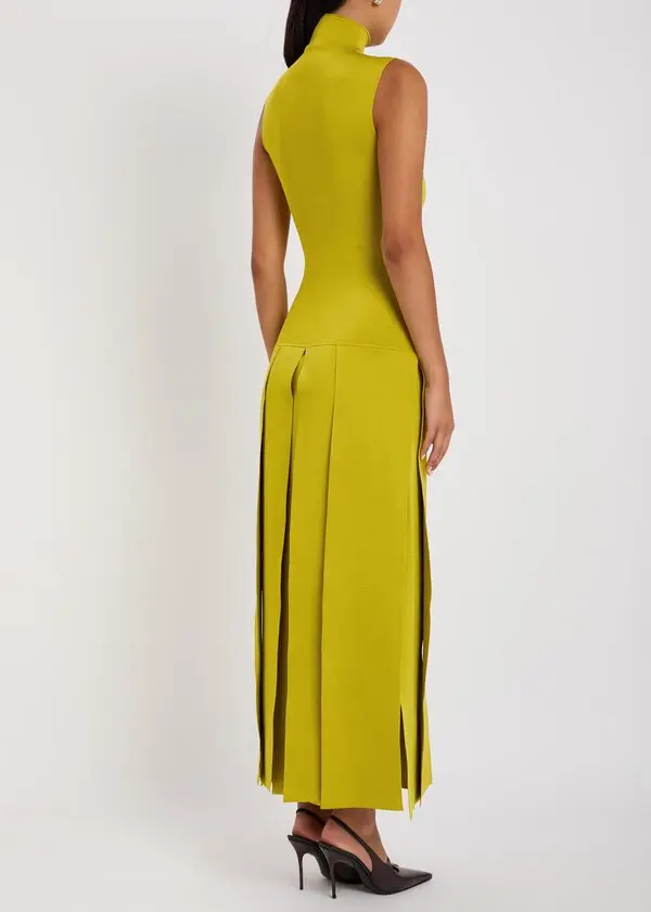 Alaïa Pleated Stretch Fine-knit Maxi Dress