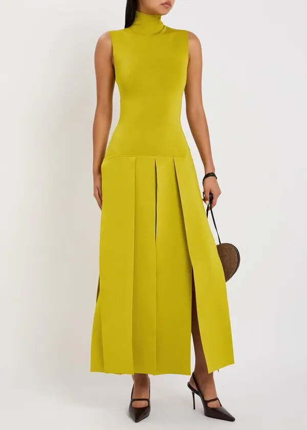 Alaïa Pleated Stretch Fine-knit Maxi Dress
