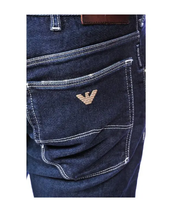 Emporio Armani Slim Fit Dark Wash Logo Jeans - Blue
