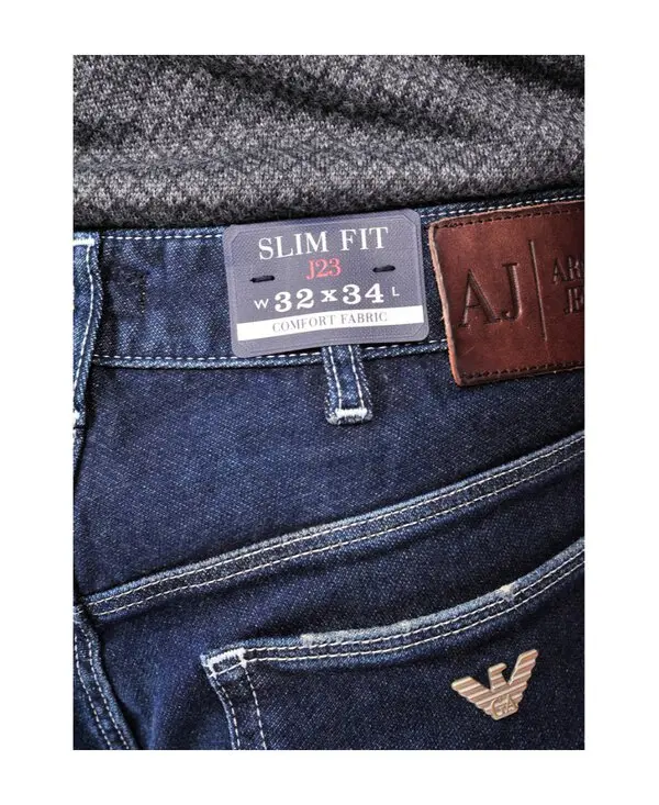 Emporio Armani Slim Fit Dark Wash Logo Jeans - Blue