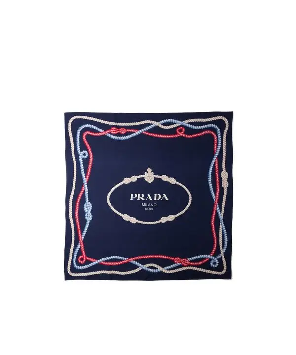 Prada Printed Silk Twill Scarf 90 - Blue