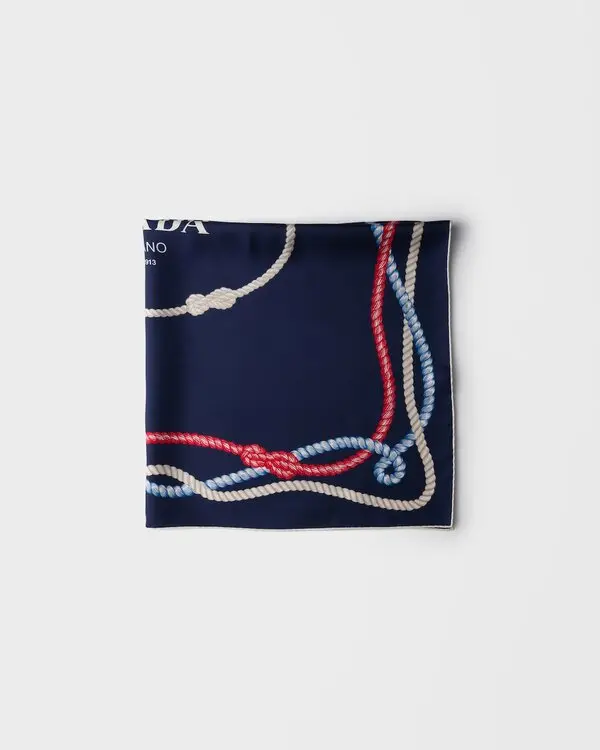 Prada Printed Silk Twill Scarf 90 - Blue