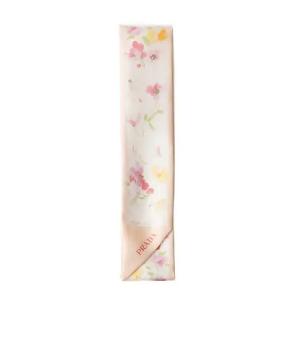 Prada Printed Silk Twill Skinny Scarf - White