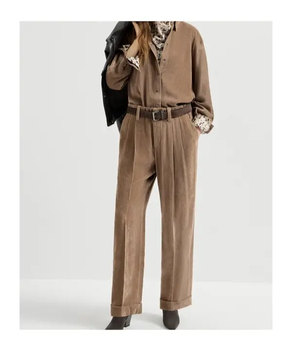 Brunello Cucinelli Fluid Corduroy Baggy Sartorial Trousers - Brown