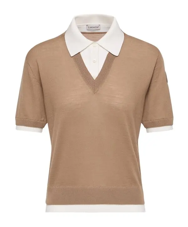 Moncler Layered Wool Polo Shirt - Beige