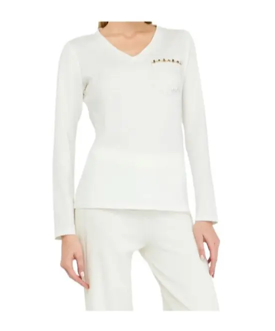 Liu Jo Embellished V-neck Long-sleeved T-shirt