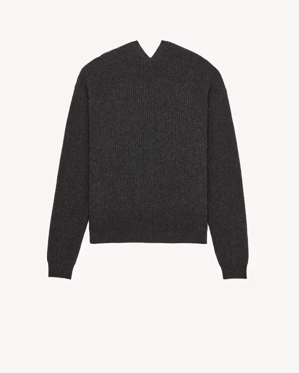 Saint Laurent V-back Cardigan In Rib-knit Wool